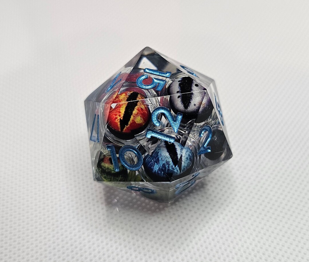Resin Dice, D20 Dice, Multiple Floating Eyeball, Clear Base W/ Blue ...