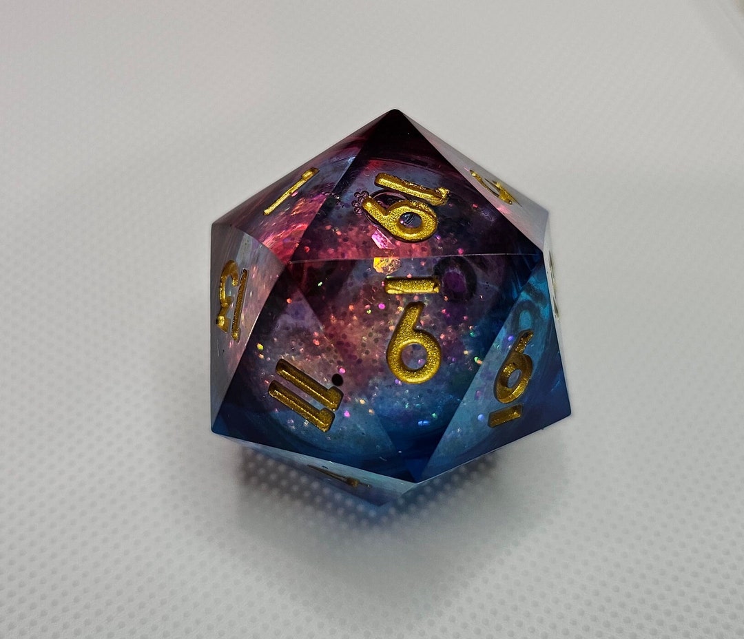 Resin Dice, D20 Dice, Blue & Red Shiny Base W/ Gold Writing, Large ...