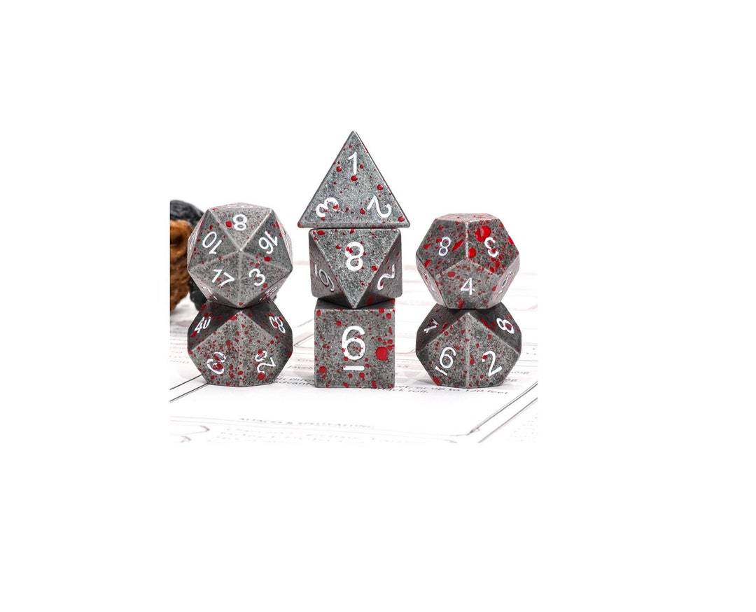 7-piece Dice Set, Metal, Blood Splatter Red Dice, Heavy Duty Solid ...
