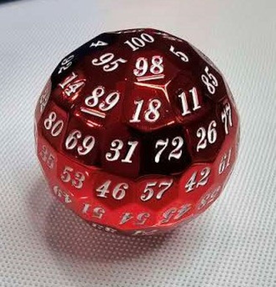 Heavy Metal, D100 Dice, Red Base Color, White Writing, Heavy Duty Solid ...