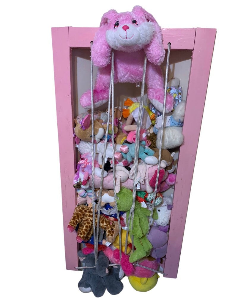 Corner Stuffed Animal Storage Cage Large Wooden Shelf Plush Toys Holder ...