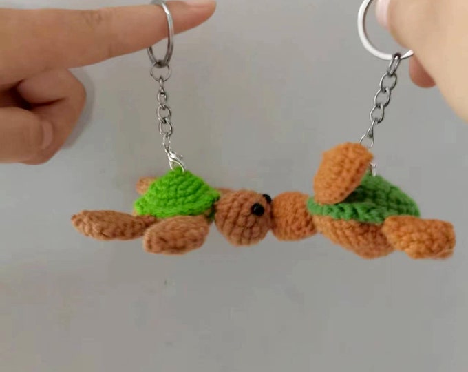 2pcs Magnetic Kissing Turtle Crochet Keychains Cute Keyring Sets ...