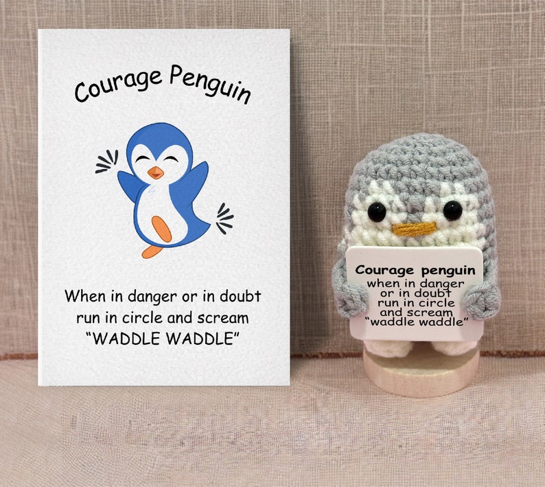 Crochet Penguin With Positive Quote, Positive Penguin, Handmade Crochet ...