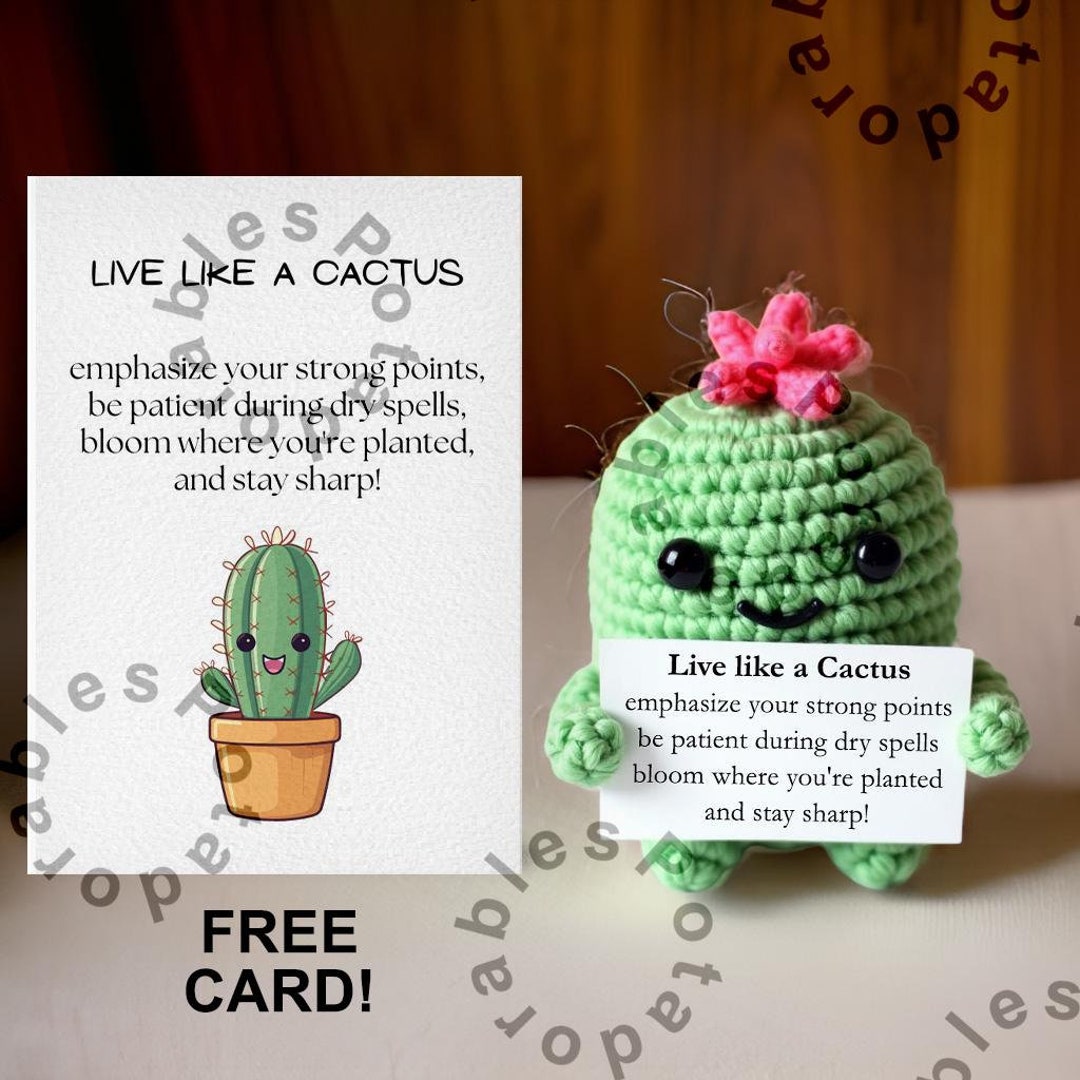 Crochet Cactus With Inspirational Message Card – Live Like a Cactus ...