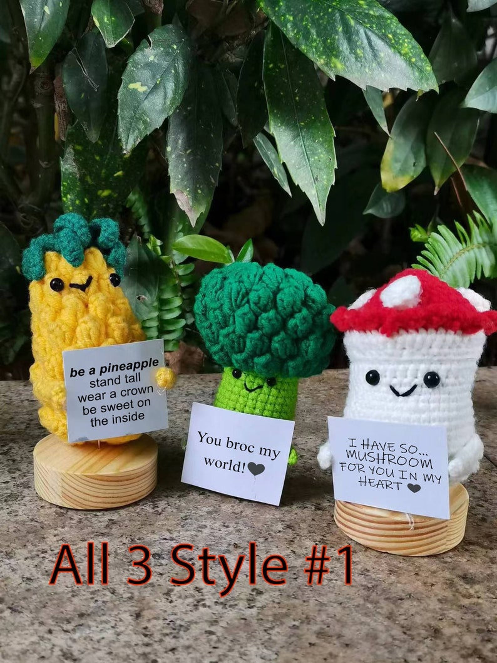 3PCS Positive Vegetables, Positive Broccoli/mushroom/pineapple, Mental ...