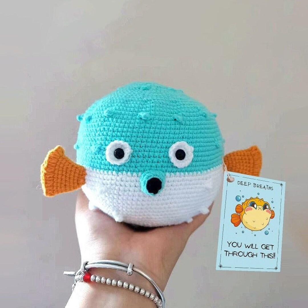 Handmade Crochet Pufferfish Plush - 'deep Breaths' Stress Relief Gift ...