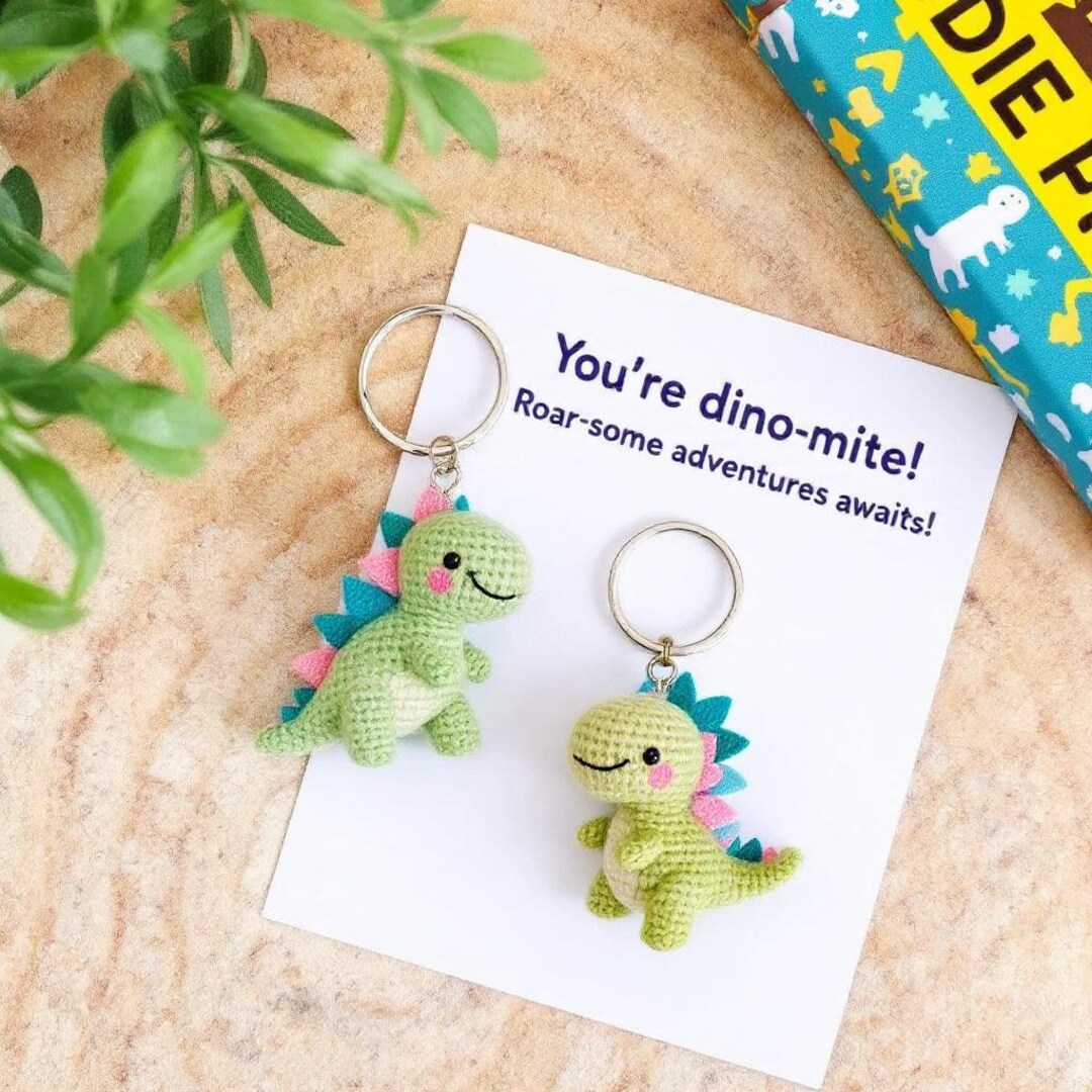 Tiny Dinosaur Crochet Keychain, Fun Dino Keychain, Cute T-rex Keychain ...