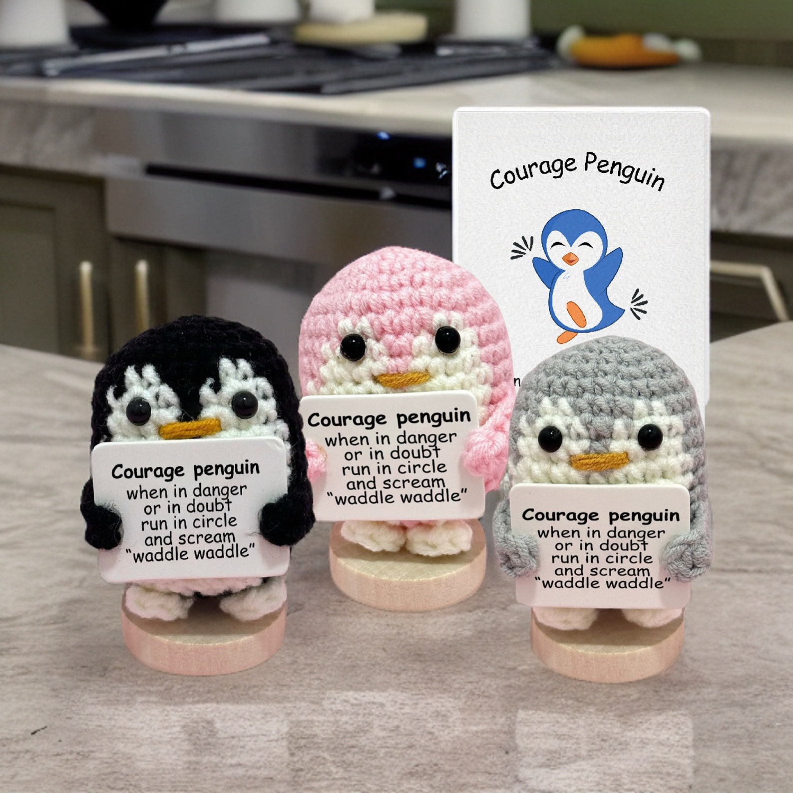 Crochet Penguin With Positive Quote, Positive Penguin, Handmade Crochet ...