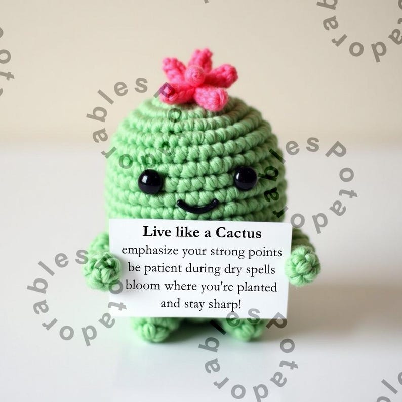 Crochet Cactus With Inspirational Message Card – Live Like a Cactus ...