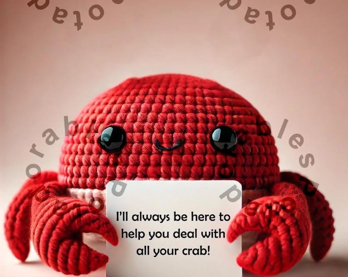 Emotional Support Lolly Crab Pocket Hug, Crochet Amigurumi Plush Toy ...