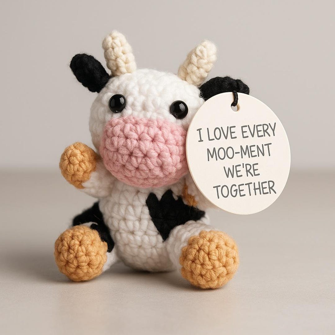 Handmade Crochet Cow Plush - 'moo-ment' Couples Gift, Cute Desk Decor ...