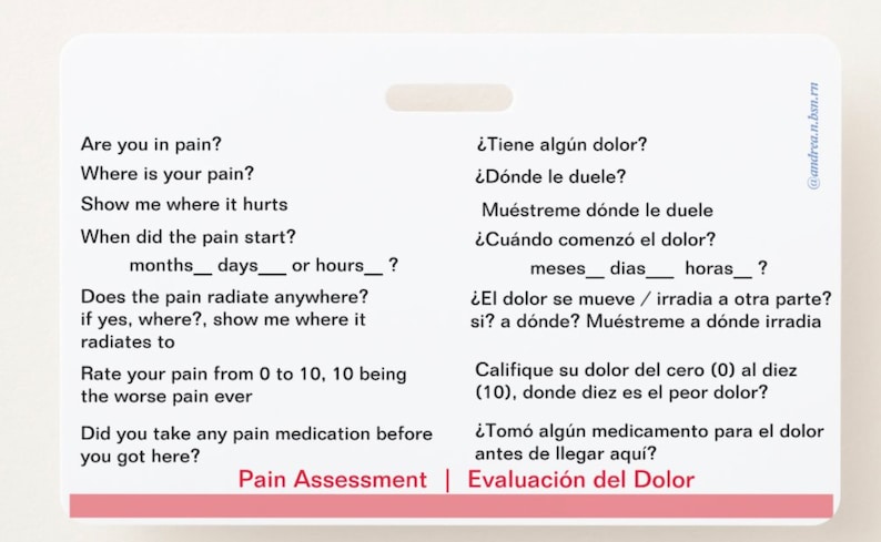 Pain Assessment Badge Body English-spanish - Etsy