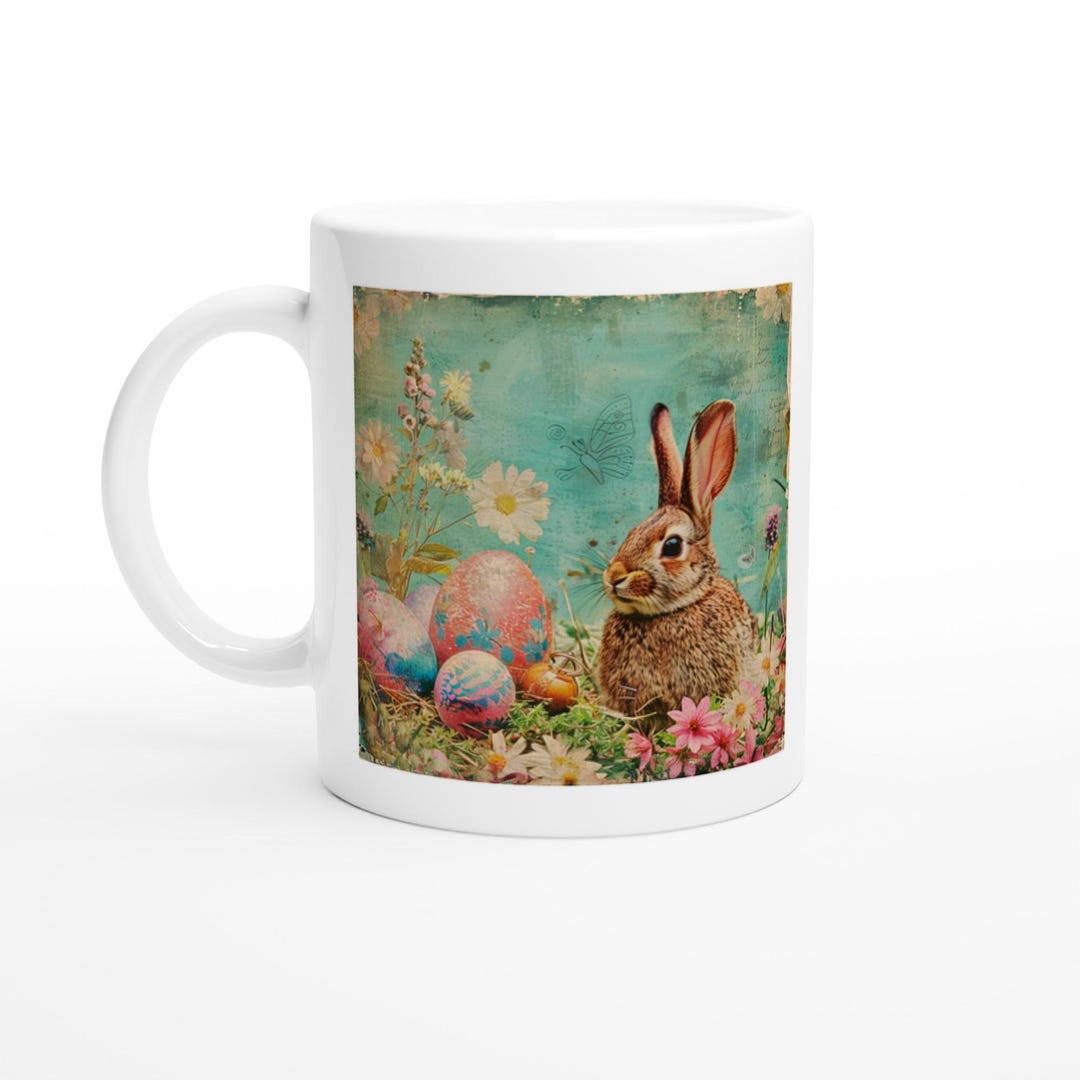 Bunny and Easter Eggs Postcard Mug - Adorable Ceramic Coffee Cup ...