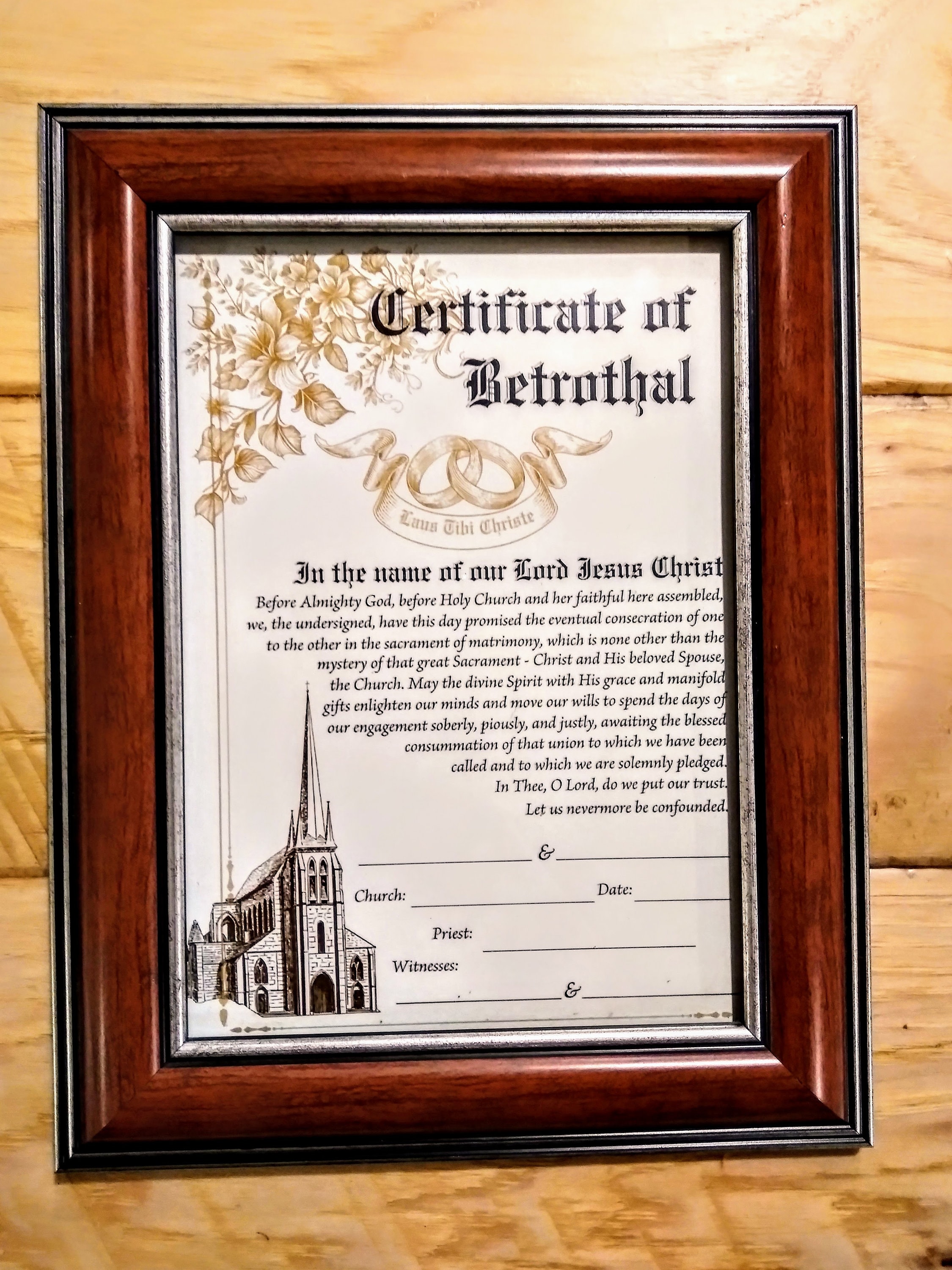 Betrothal Certificate, Traditional Catholic Betrothal Certificate ...