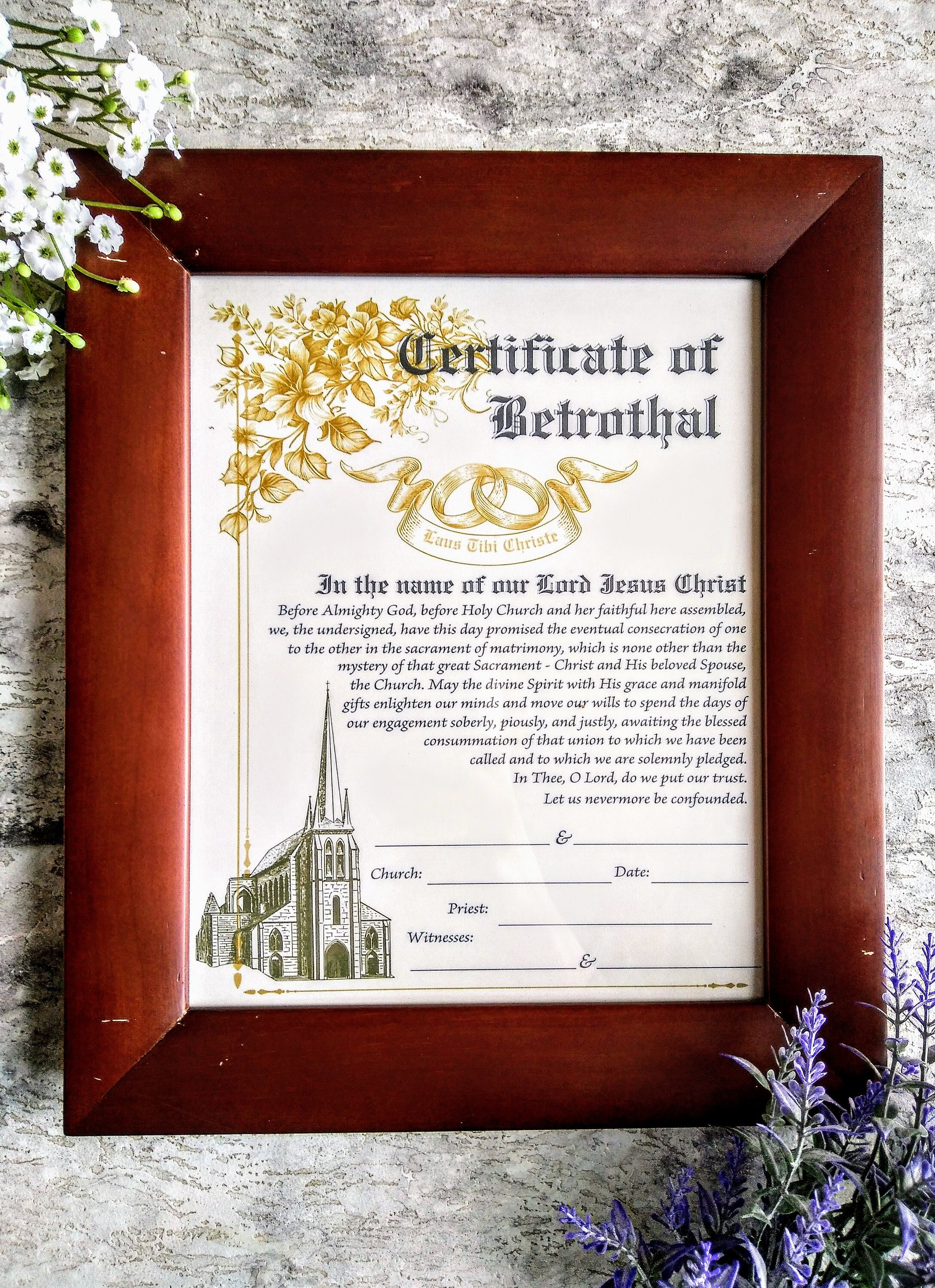 Betrothal Certificate, Traditional Catholic Betrothal Certificate ...
