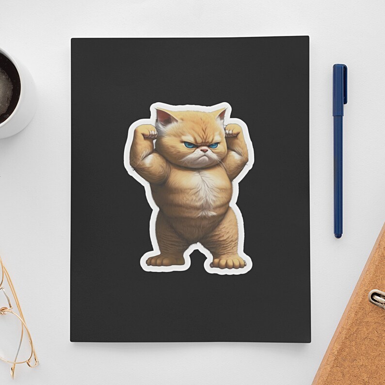 Muscle Cat Die-cut Sticker, Laptop, Cellphone, Yeti, Notebook Sticker ...