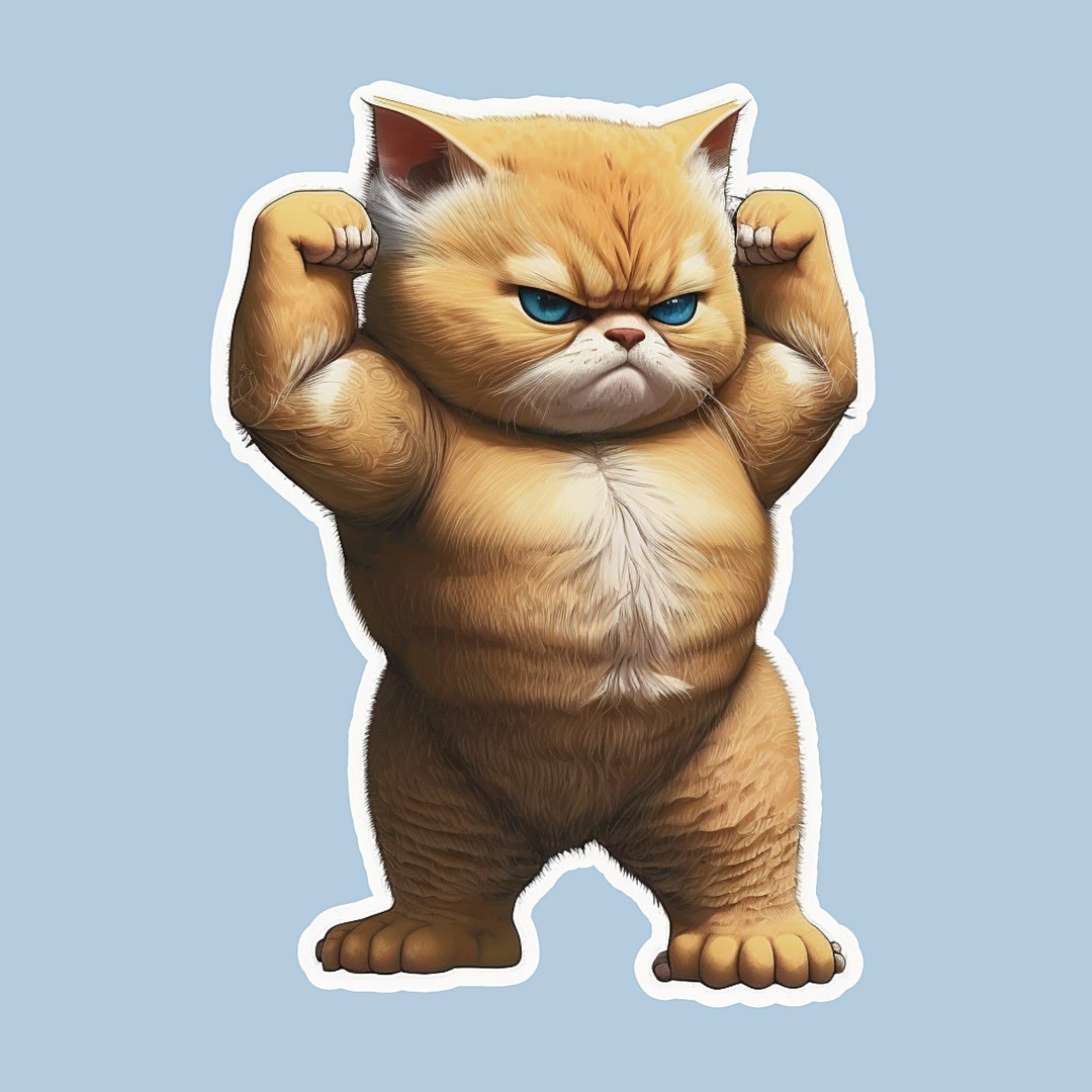 Muscle Cat Die-cut Sticker, Laptop, Cellphone, Yeti, Notebook Sticker ...
