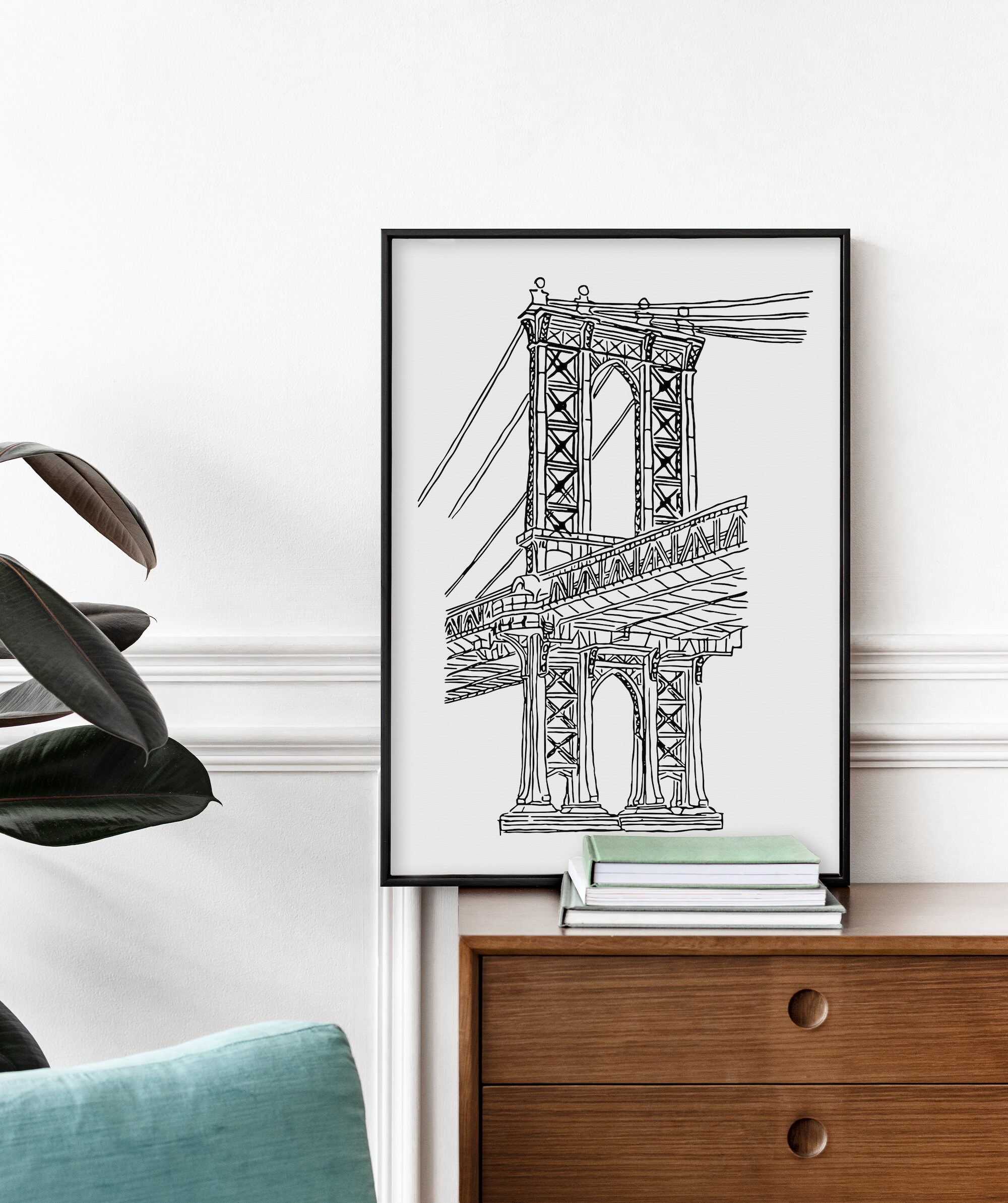 Digital Download Printable NYC Sketch Art Line Art Manhattan Bridge ...