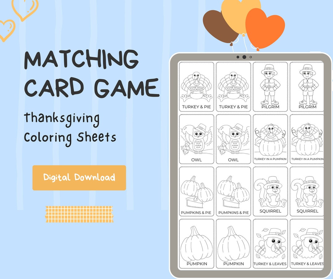 Matching Card Game | Digital Download | Instant Download | Thanksgiving ...
