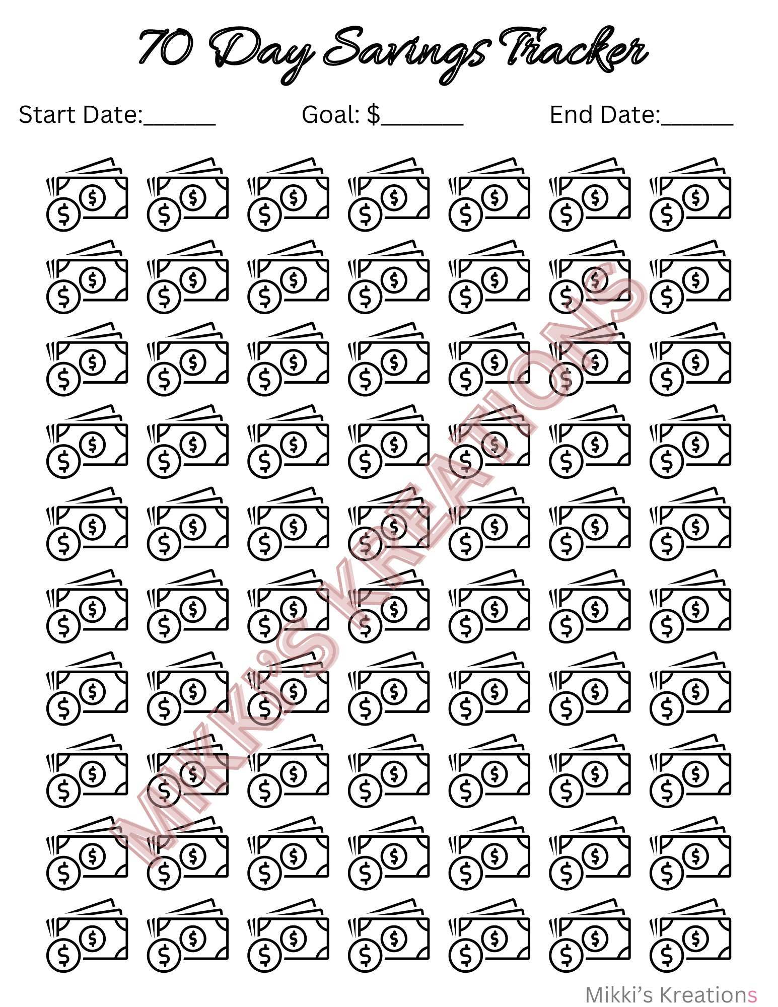 70 Day Savings Challenge Tracker | Printable Budget Template (digital ...