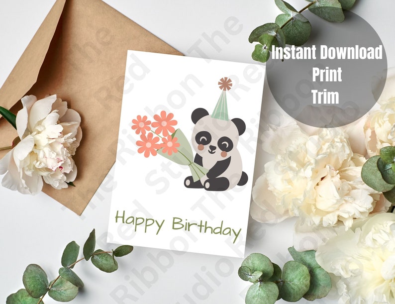Baby Panda Birthday Card for Kids, Printable Birthday Card for Kids ...
