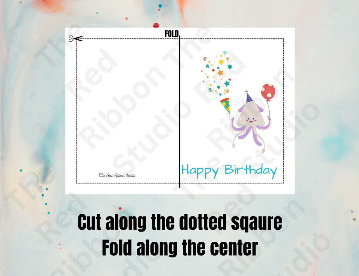 Baby Octopus Birthday Card for Kids, Printable Birthday Card for Kids ...