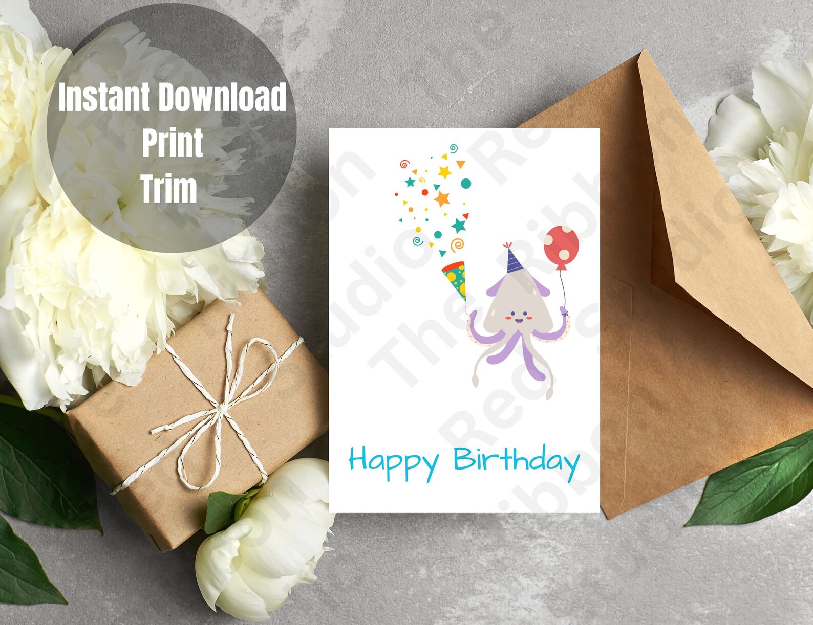 Baby Octopus Birthday Card for Kids, Printable Birthday Card for Kids ...