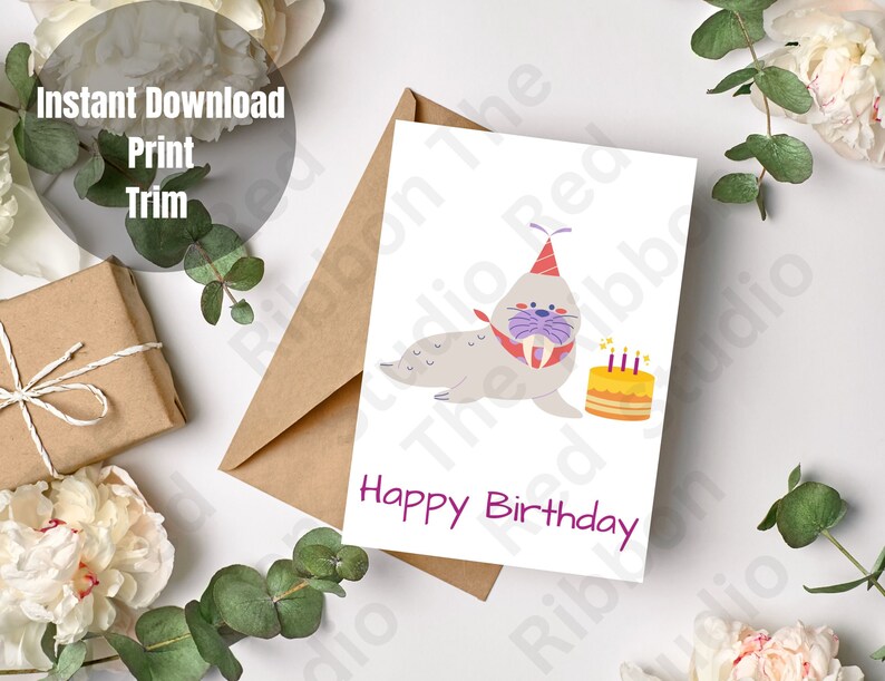Baby Walrus Birthday Card for Kids Printable Birthday Card - Etsy