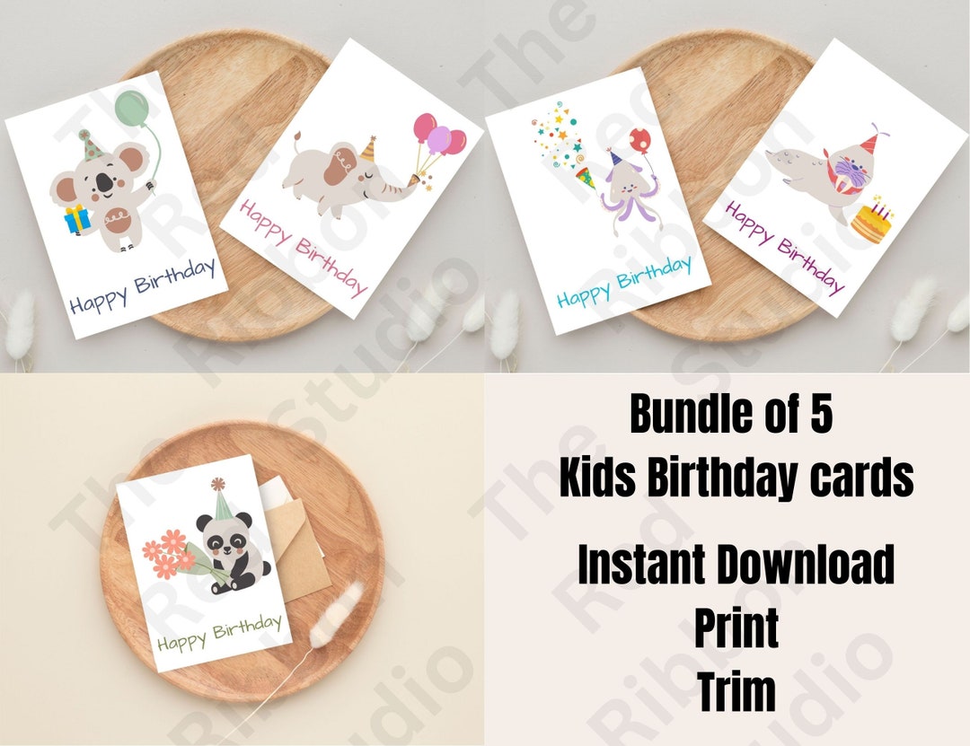 Animal Theme Birthday Card for Kids, Printable Birthday Card for Kids ...