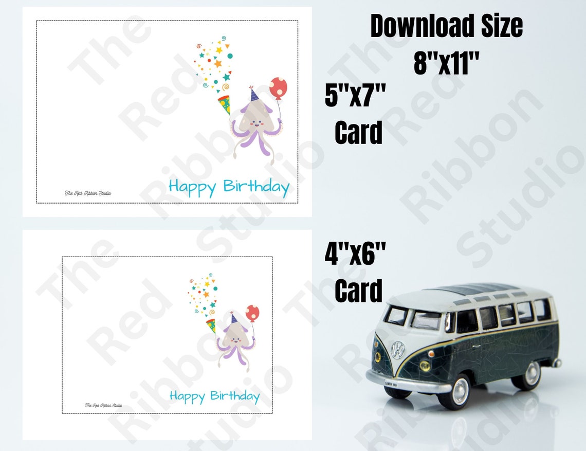 Baby Octopus Birthday Card for Kids, Printable Birthday Card for Kids ...