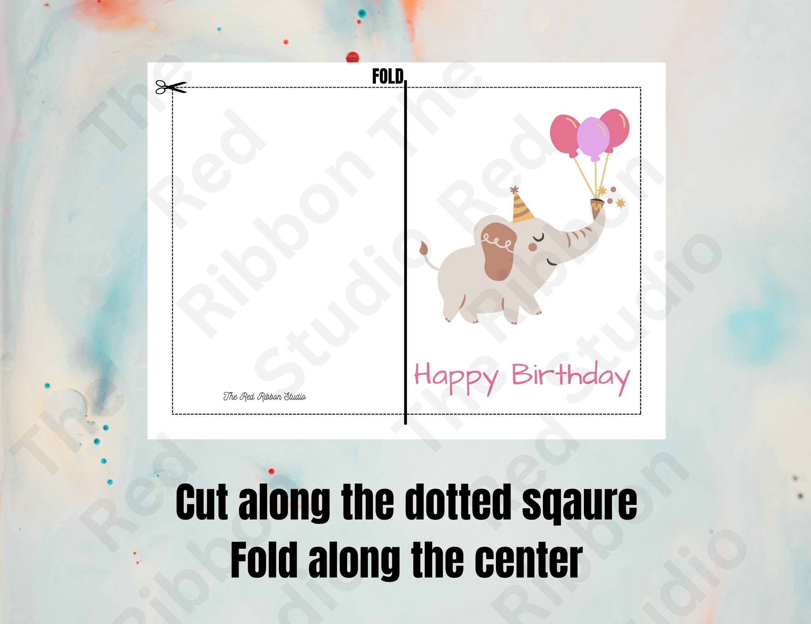 Baby Elephant Birthday Card, Printable Birthday Card for Kids, Happy ...
