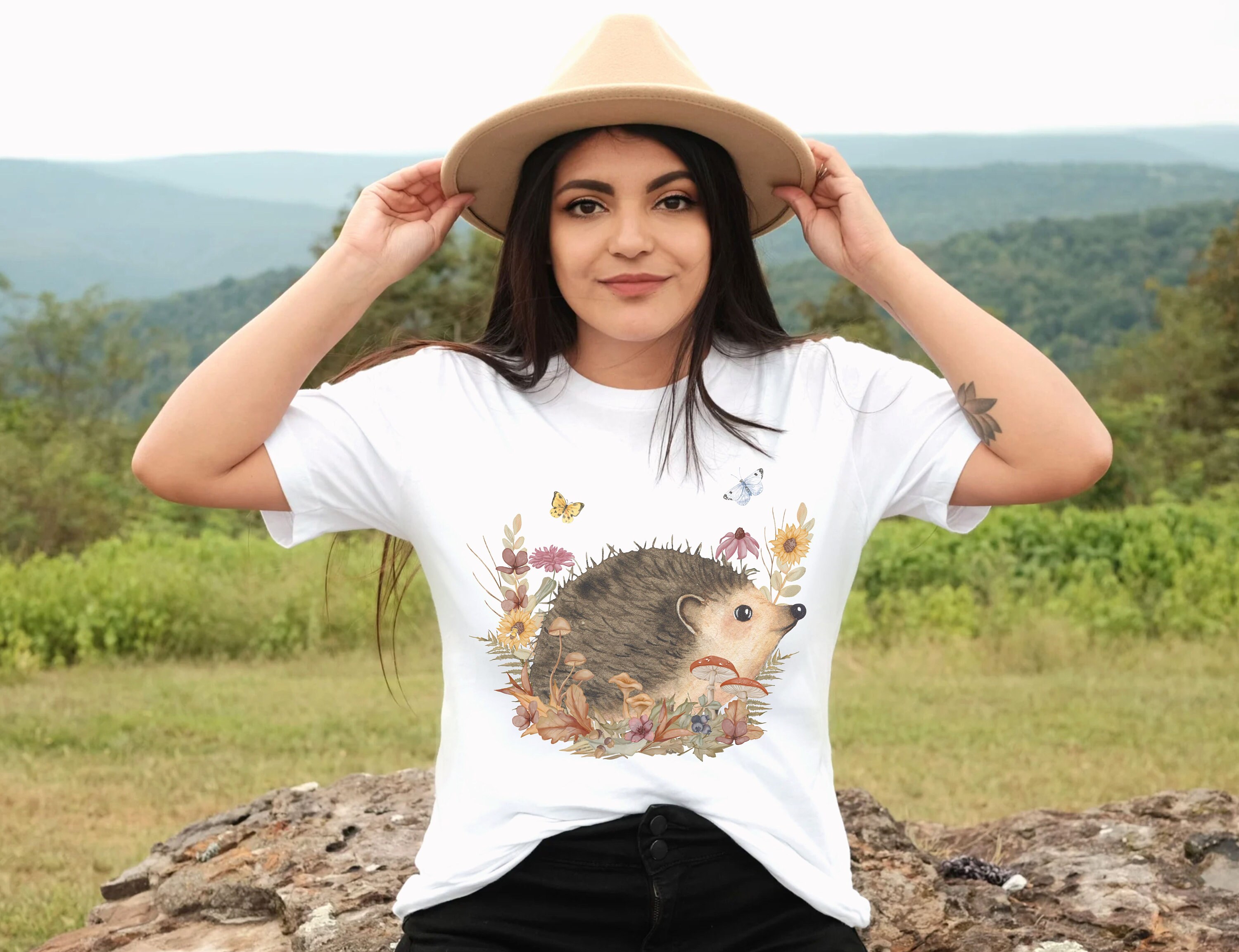 Cottagecore Hedgehog Shirt Mushroom Tee Hedgehog Cottage Core Apparel ...