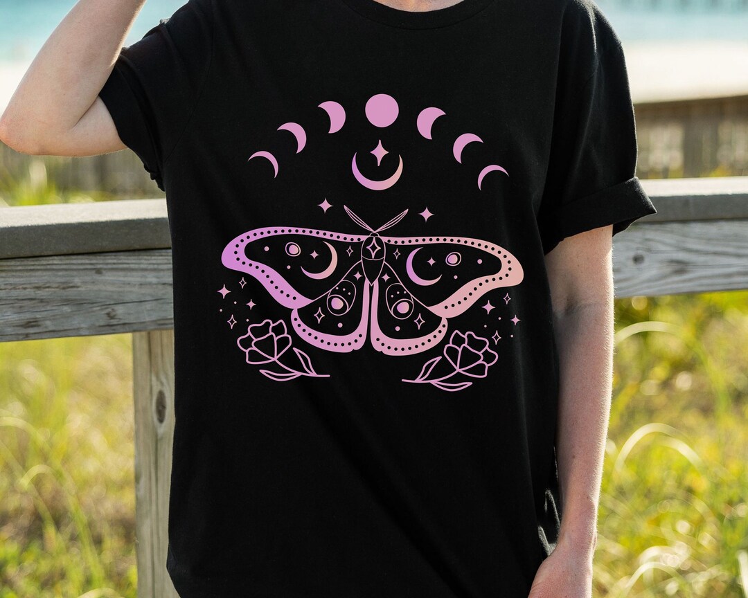 Pink Whimsigoth Moth Shirt Insect Tshirt Celestial Moth Top Goth Moon ...