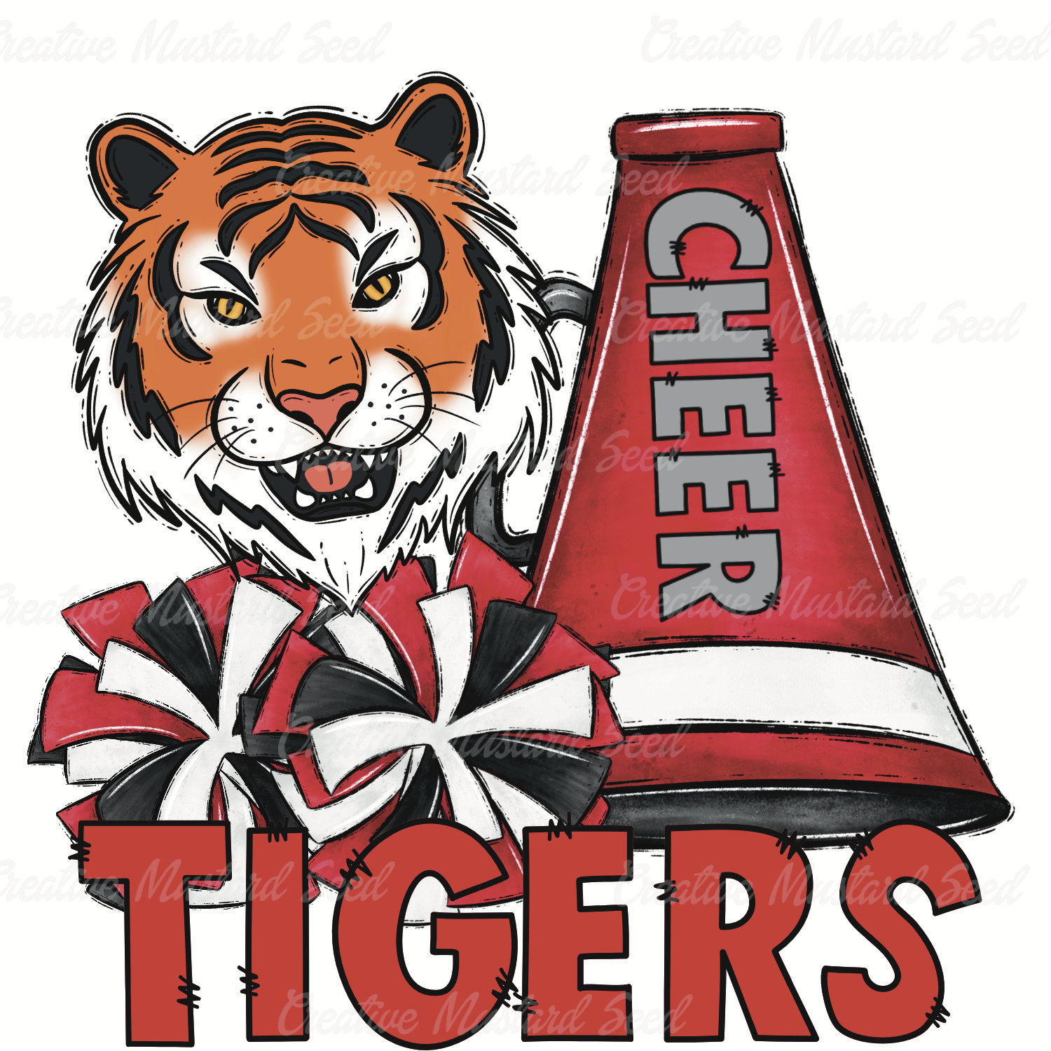 Tigers Cheer 1 Mascot Red Grey PNG- Sports Digital File, Sublimation ...