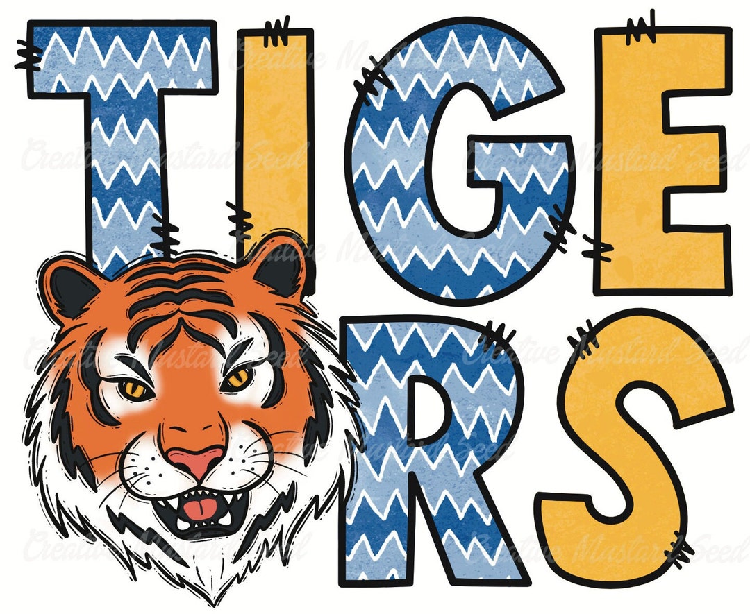 Tigers Blue and Gold Doodle Mascot PNG- Sports Digital File ...