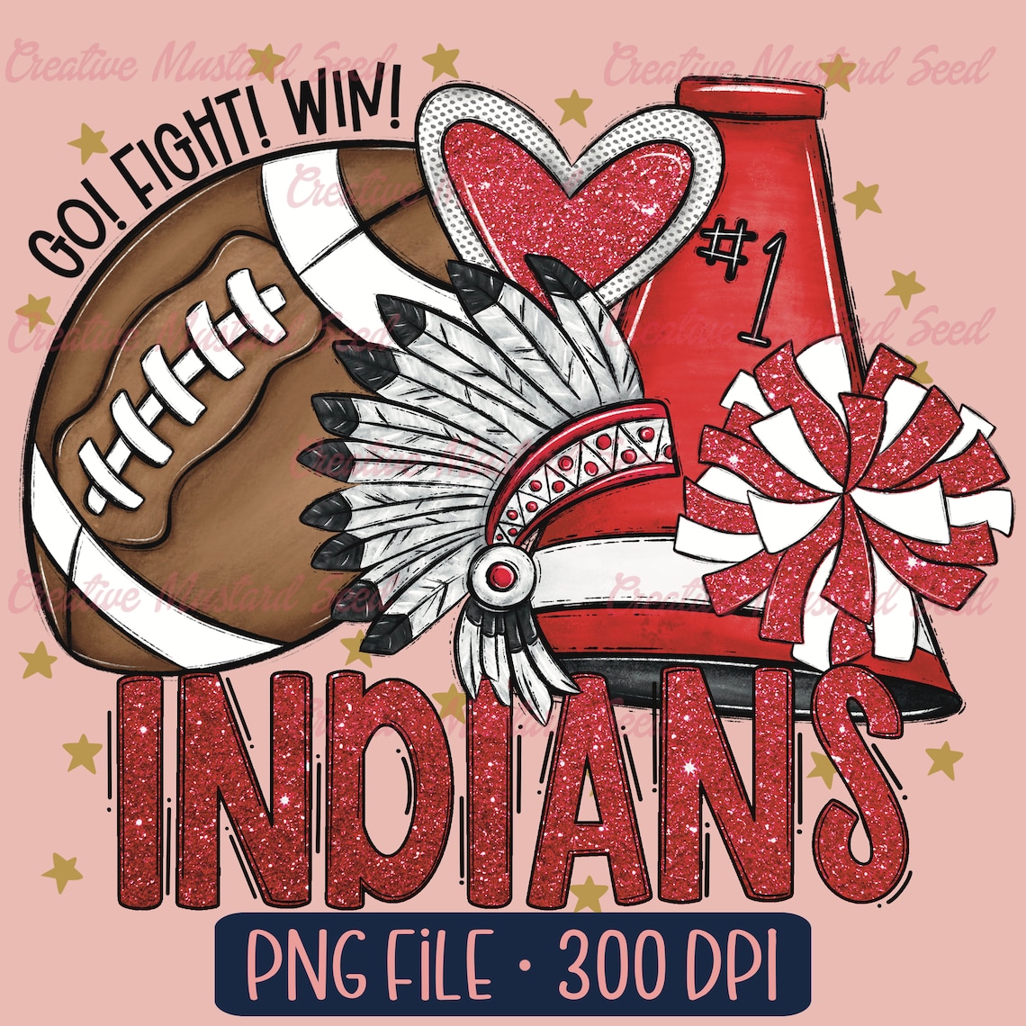 Indians Football Cheer Mascot Glitter PNG- Sports Digital File ...