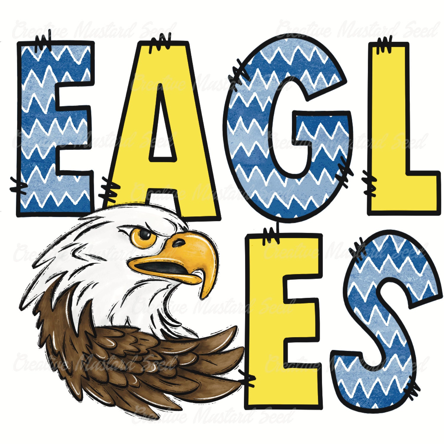 Eagles Blue and Yellow Doodle Mascot PNG- Sports Digital File ...