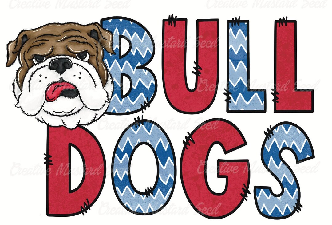 Bulldogs Red and Blue Doodle Mascot PNG- Sports Digital File ...