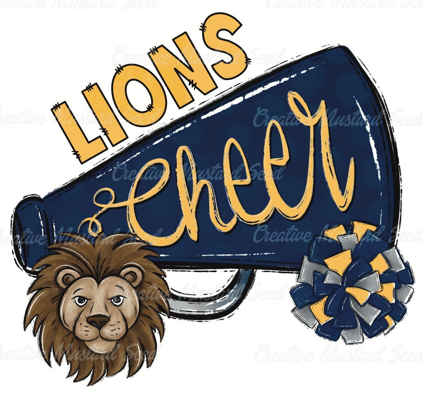 Lions Cheer Navy and Gold Mascot PNG Sports Digital File, Sublimation ...