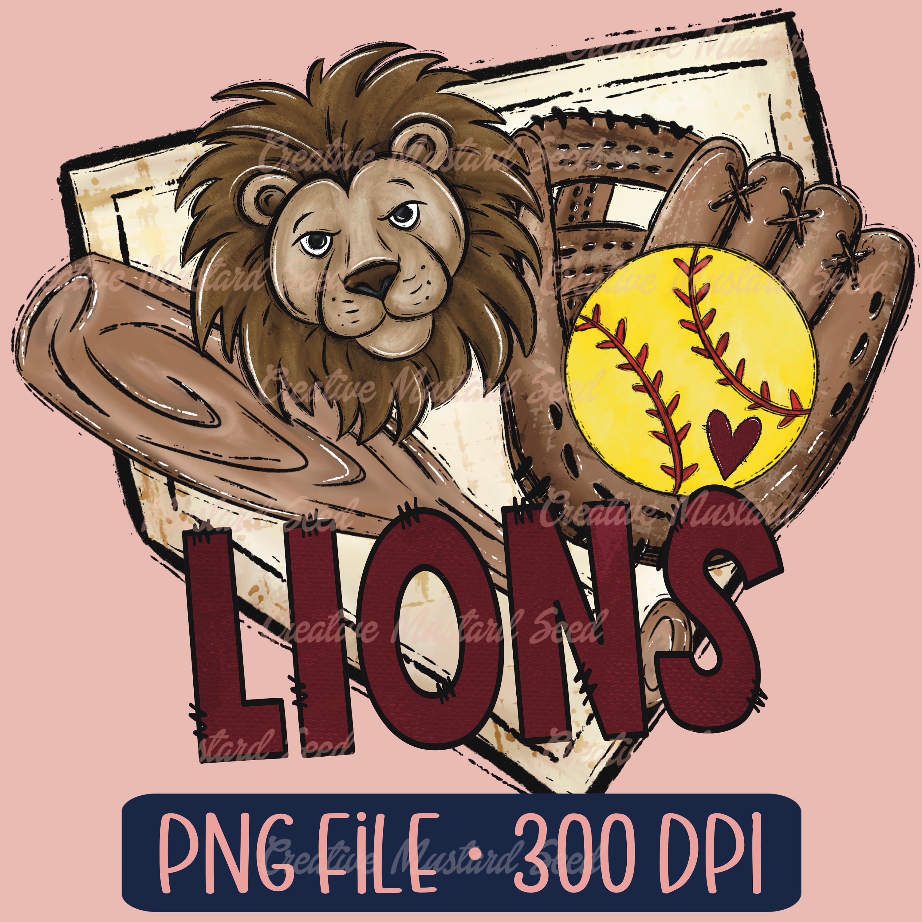 Lions Softball Mascot PNG- Sports Digital File, Softball, School Spirit ...