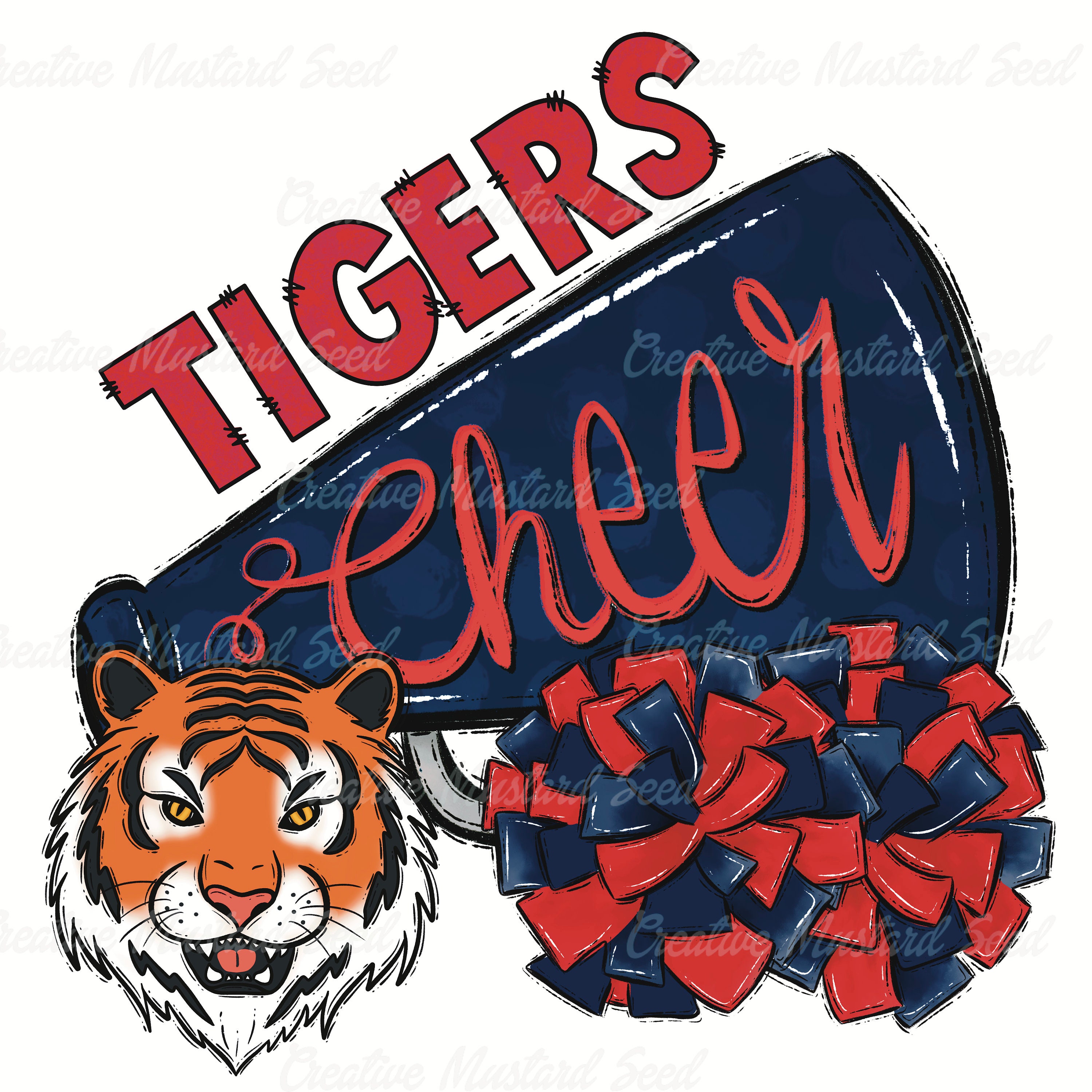 Tigers Cheer Red and Navy Mascot PNG- Sports Digital File, Sublimation ...