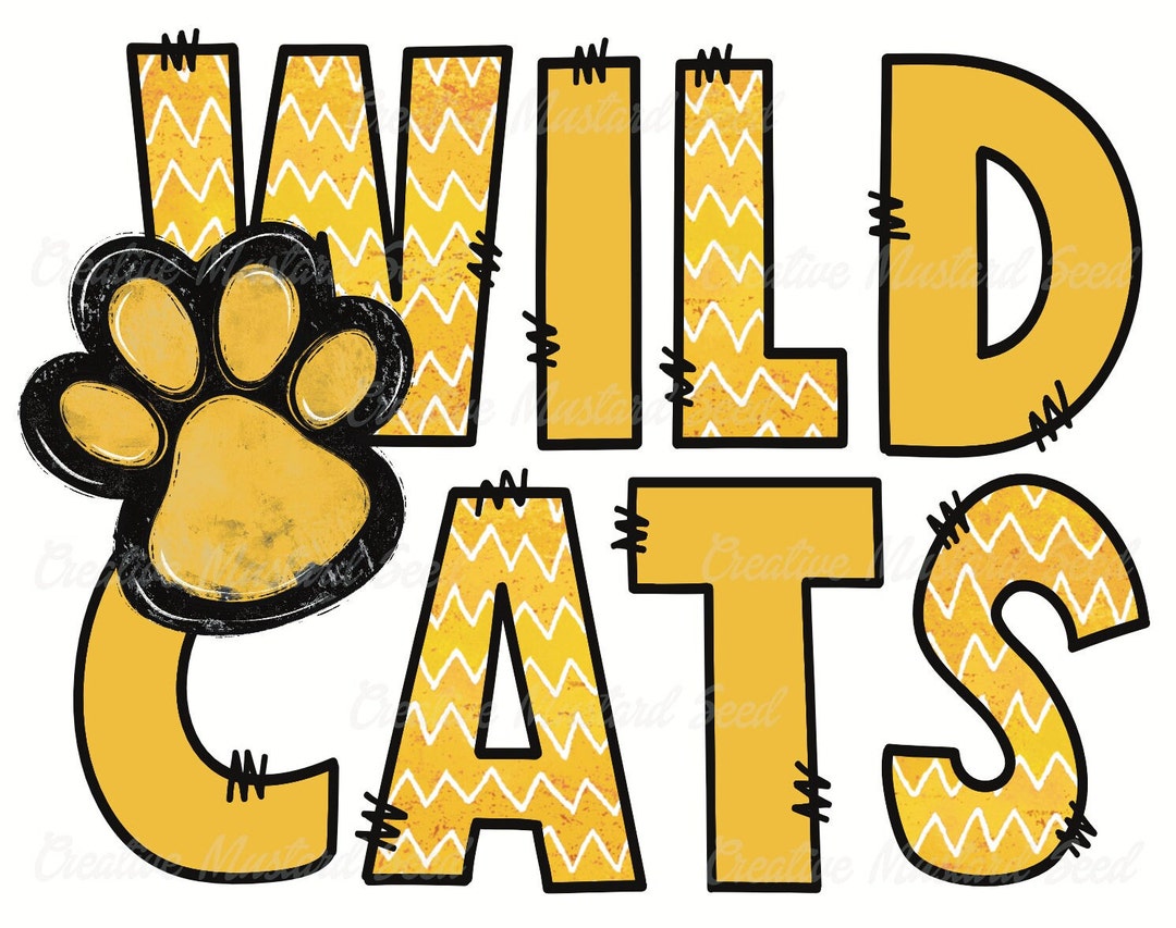 Wildcats Black and Gold Doodle Mascot PNG- Sports Digital File ...