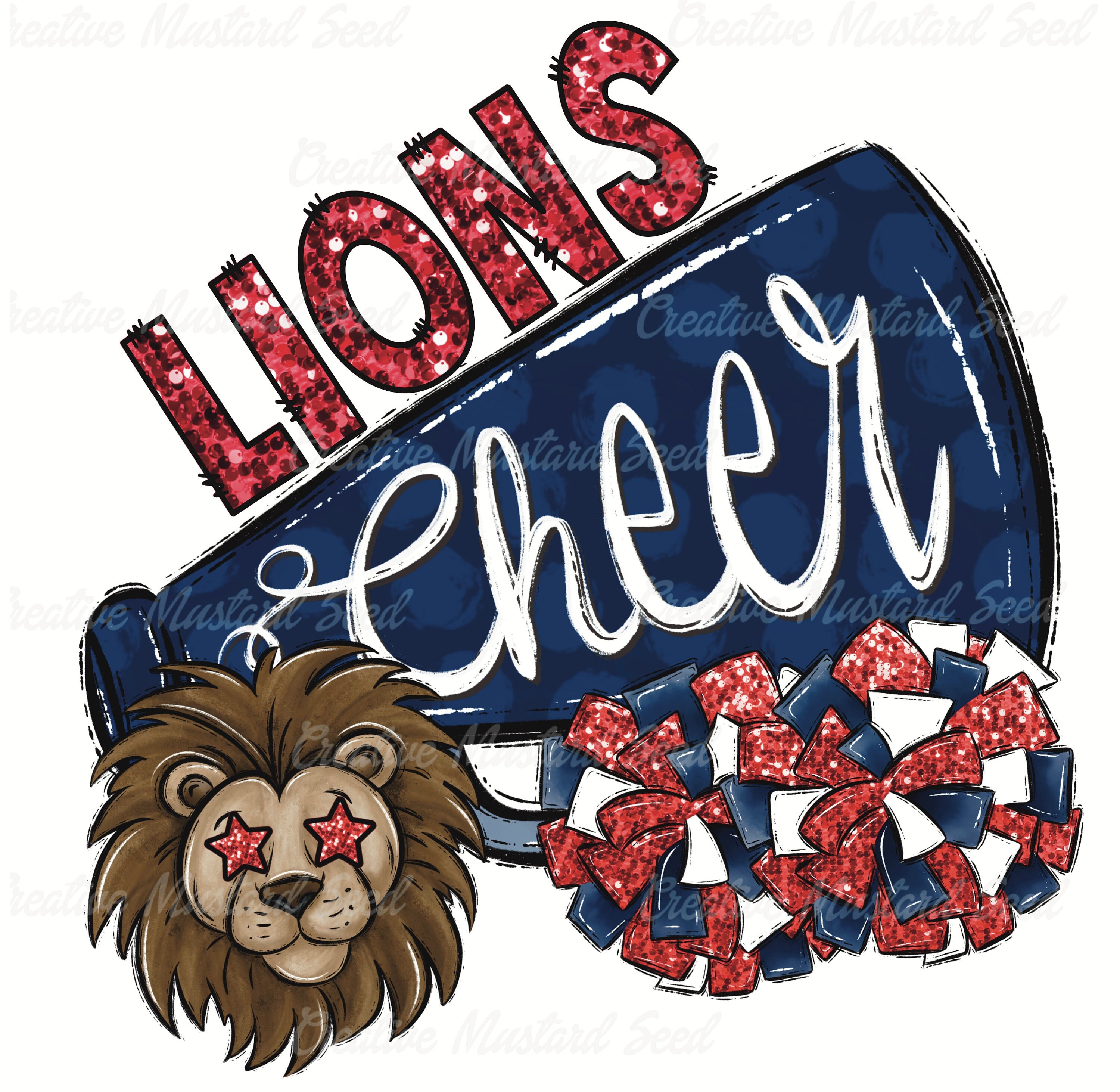 Lions Faux Sequin Cheer Mascot PNG- Sports Digital File, Retro Mascot ...