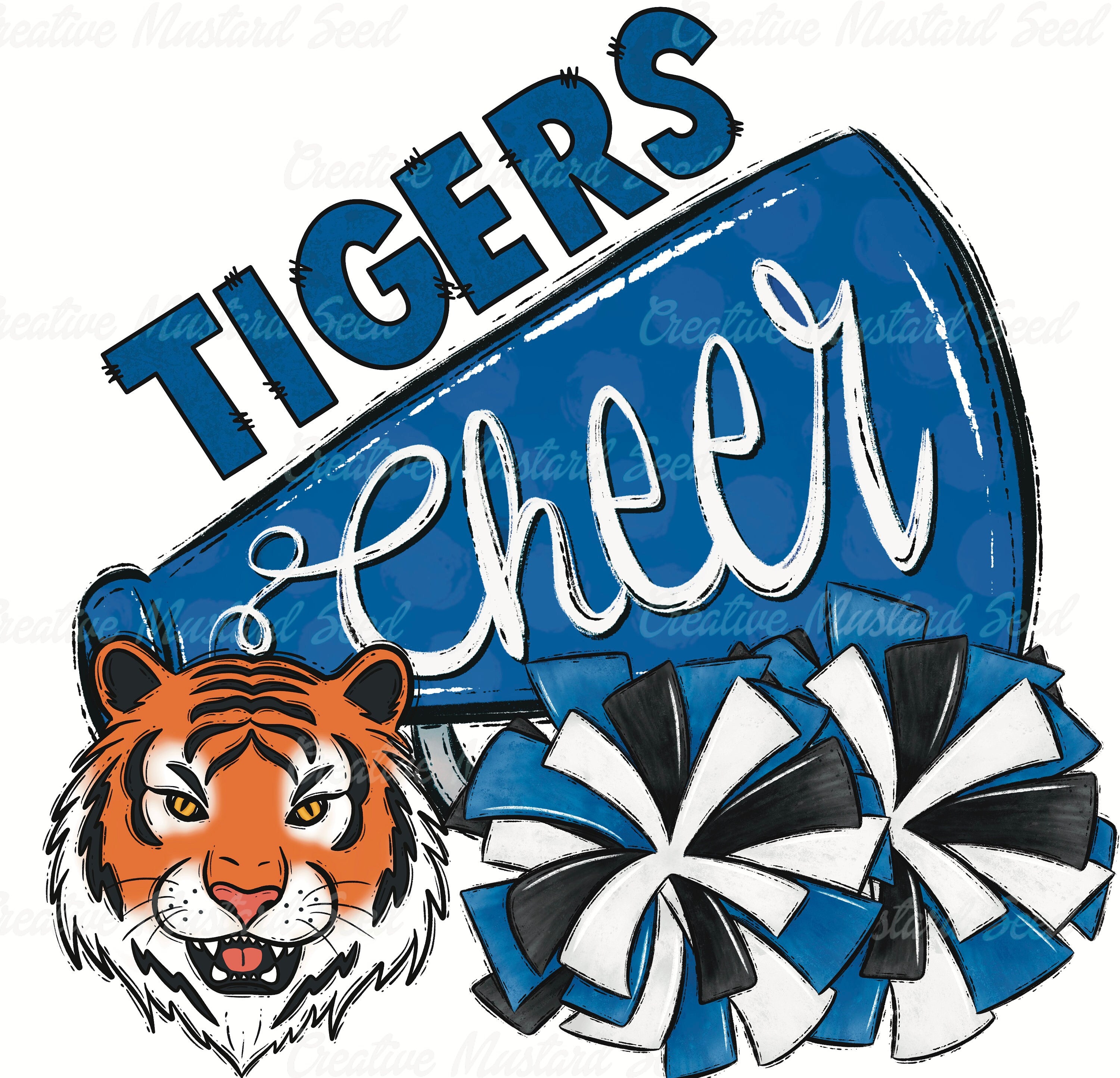 Tigers Cheer Blue and White Mascot PNG Sports Digital File, Sublimation ...