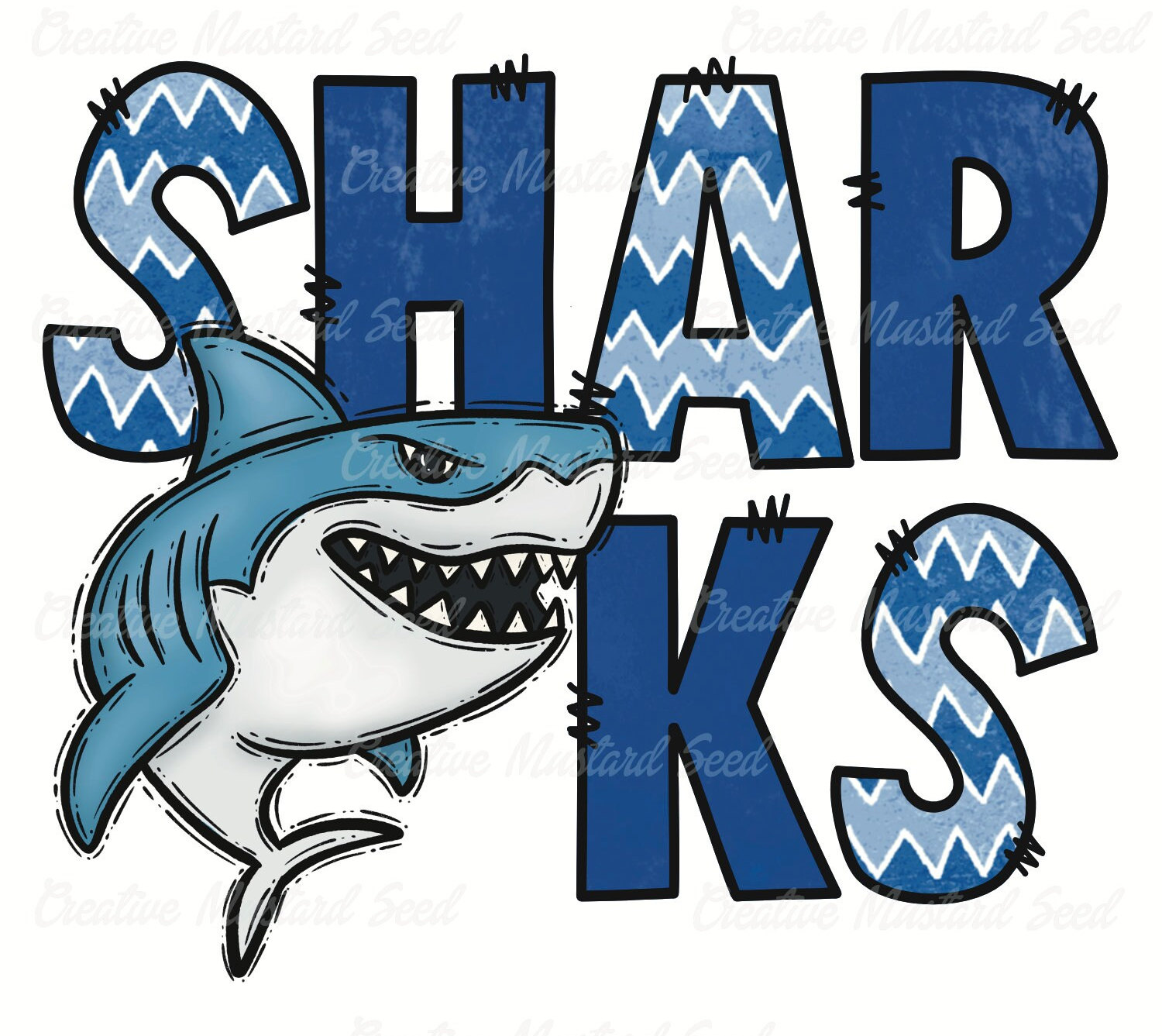 Sharks Doodle Mascot PNG- Sports Digital File, Sublimation, DTF - Etsy