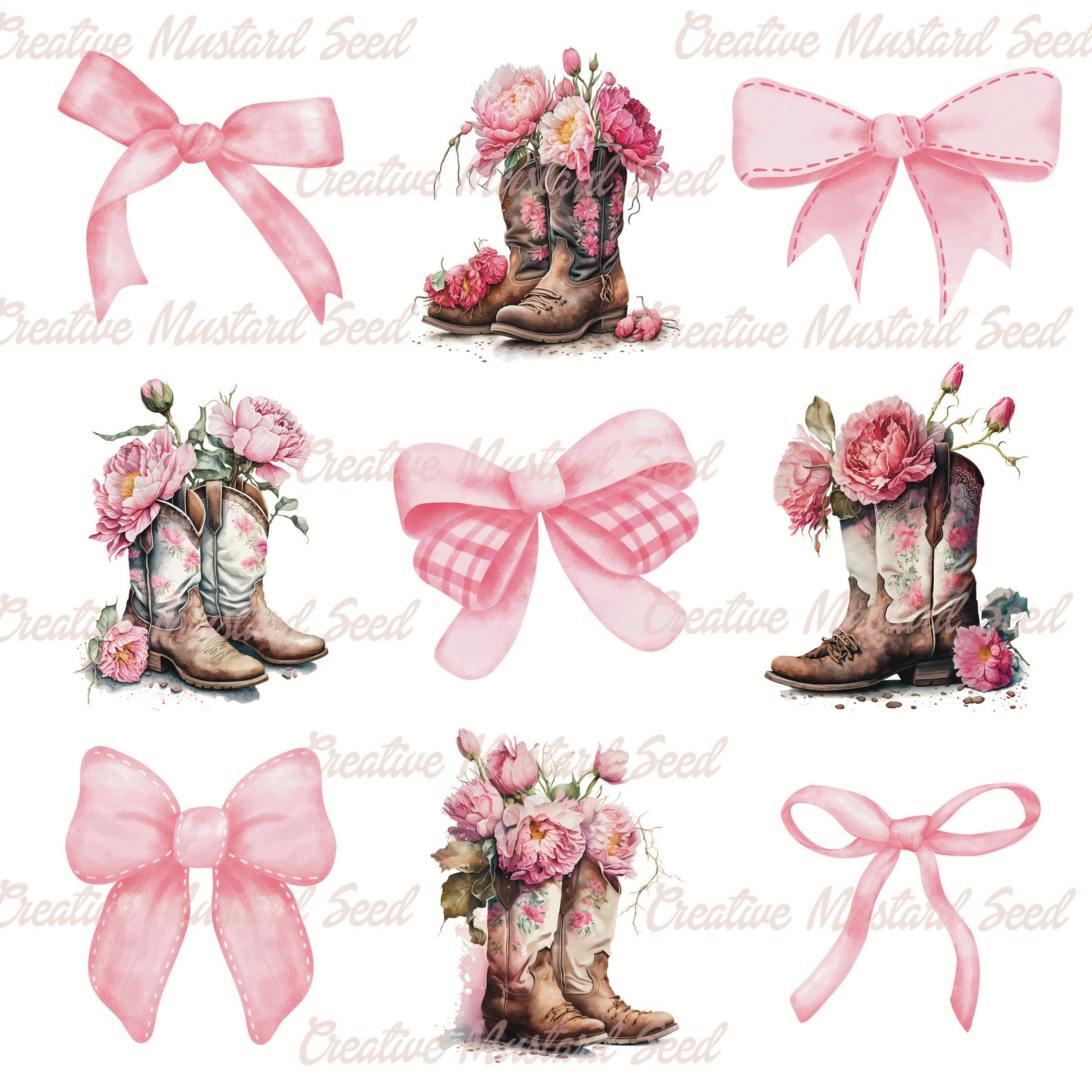 Coquette Pink Bows and Boots PNG Digital, DTF, Pink Ribbon, Soft Girl ...