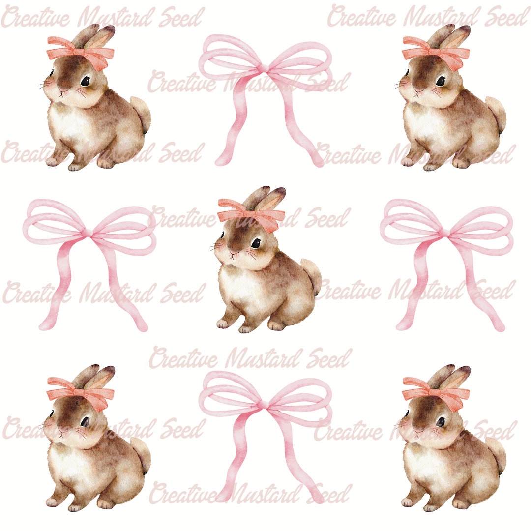 Coquette Easter Bunnies and Pink Bows PNG- Digital File, DTF, Pink ...
