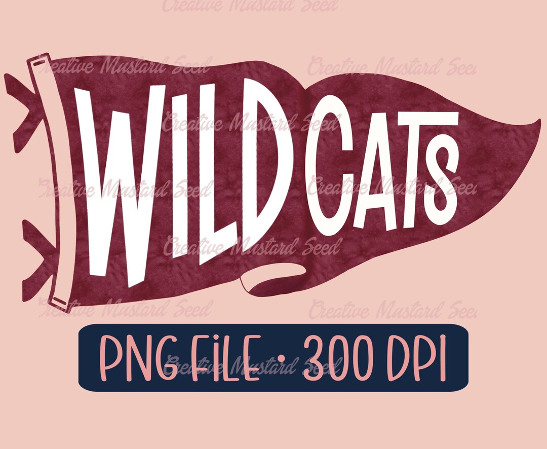 Wildcats Mascot Maroon Watercolor Pennant Flag PNG- Sports Digital File ...
