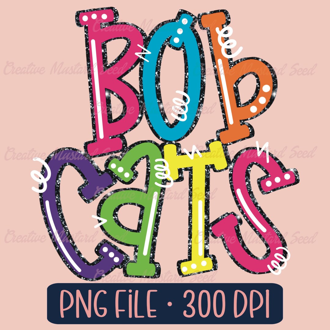 Bobcats Neon Mascot Doodle Faux Glitter PNG- Sports Digital File ...