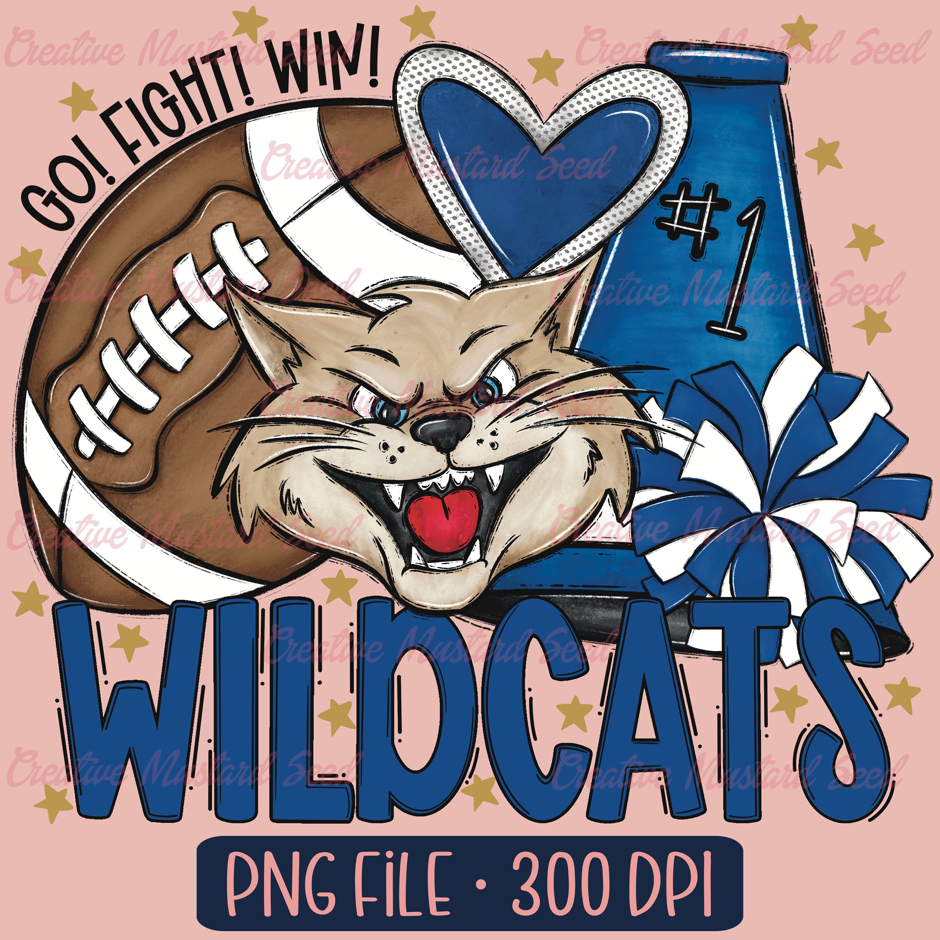 Wildcats Football Cheer Mascot PNG- Sports Digital File, Cheerleading ...